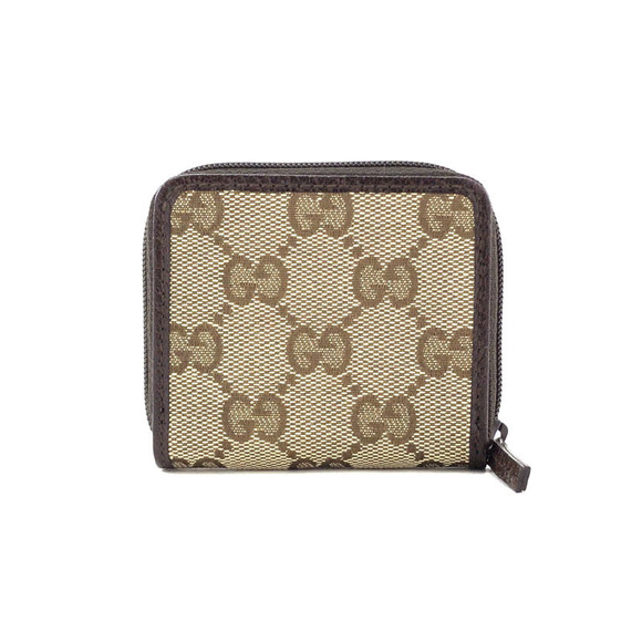 Gucci | Bags | Gucci Tan Gg Coin Purse Leather Brown Canvas Case Coin ...